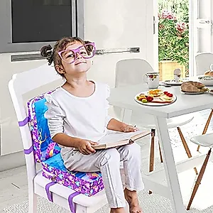 2PCS Toddler Booster Seat for Dining Table, Chair Increasing Cushion for Baby Kids, Washable Thick Chair Seat Pad Mat Strap, Portable Dismountable Adjustable Highchair Booster - Mermaid