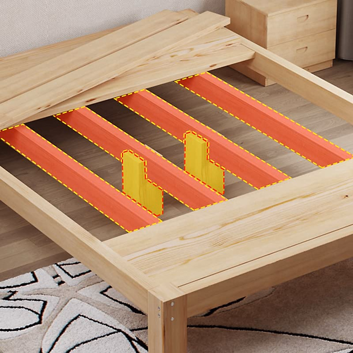 LITFAD Scandinavian Bed Frame Platform Bed Solid Wood Standard Bed Wooden Slats (No Box Spring Needed) - California King, Single Bed