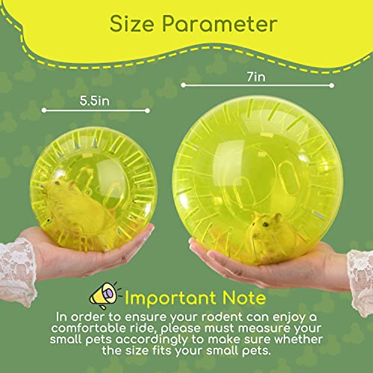 Hamster Ball, Nobleza 5.5 inch Clear Hamster Exercise Ball with Clip-in Lid, Durable Plastic Rat Running Ball for Dwarf Hamster, Small Pet Rat to Break Boredom & Increases Activity, Yellow