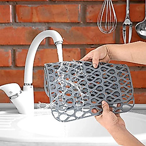 Kitchen Sink Mat, Sink Protectors for Kitchen Sink, Silicone Sink Mats for Stainless Steel Sink, Silicone Drying Mat Dish Dryer Mats, Can be Cut for Center Drain or Rear Drain (13.58"x11.6")