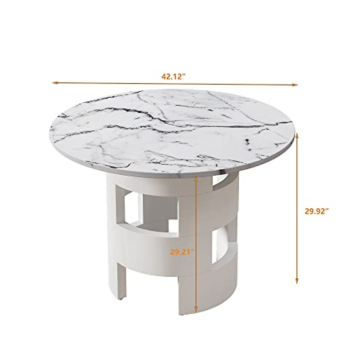 42.12" Modern Round Dining Table with Printed White Marble Table Top for Dining Room, Kitchen, Living Room