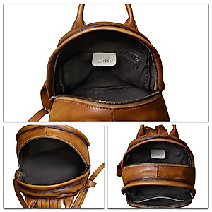 LRTO Genuine Leather Backpack Purse for Women Retro Handmade Small Casual Rucksack Satchel Back Bags Knapsack (Brown)