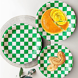 40 Pcs Green and White Checkered Green Race Car Party Supplies Checkered Flag Paper Plates 7"Green Checkered Paper Plates Green and White Plates for Racing Themed Race Car Birthday Party Decorations