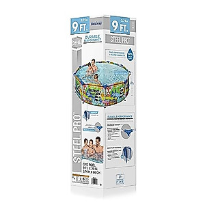 Bestway Steel Pro 9 Foot x 26 Inch Above Ground Round Outdoor Backyard Swimming Pool with 851 Gallon Water Capacity, Panda Jungle Print