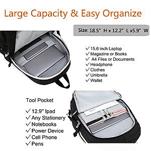 Lmeison Backpack for Girls Waterproof, Cute College Bookbag Black School Bag for Elementary School Middle School, 15.6in Laptop Backpack Anti Theft Travel Daypack for Women Teens Teenage Kids