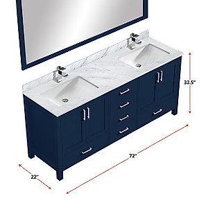Bell+Modern Big Sur 72 in. W x 22 in. D Navy Blue Double Bath Vanity and Carrara Marble Top