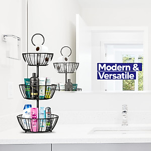 Riccle Fruit Basket For Kitchen Counter - 3 Tier Fruit Basket - Triple Layer Metal Wire Fruit Bowl For Kitchen Counter top - Three Tiered Fruit Holder For Kitchen, Produce, Vegetables