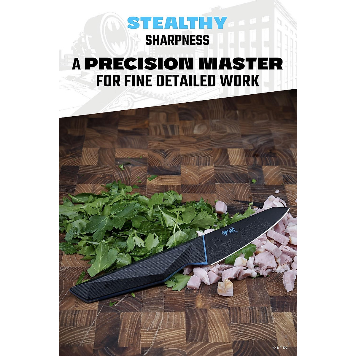 Dalstrong Knife Set-2pc-BATMAN™ DC Licensed SBS Edition-8" Chef Knife 3.75" Paring Knife-7Cr17MoV Steel-Giftable Black Titanium Kitchen Knife-DC Batman Set-G10 Handle-Sheath-Comic Figures