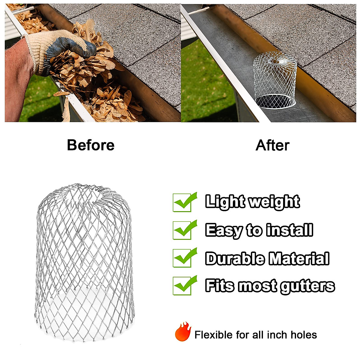 Evcitn Metal 6”x 40Ft Gutter Guard Mesh Roll,DIY Leaf Protection Cover Netting with 50 Fixed Cable Tie,Ideal for Preventing Leaves,Twigs and Debris from Clogging Gutters