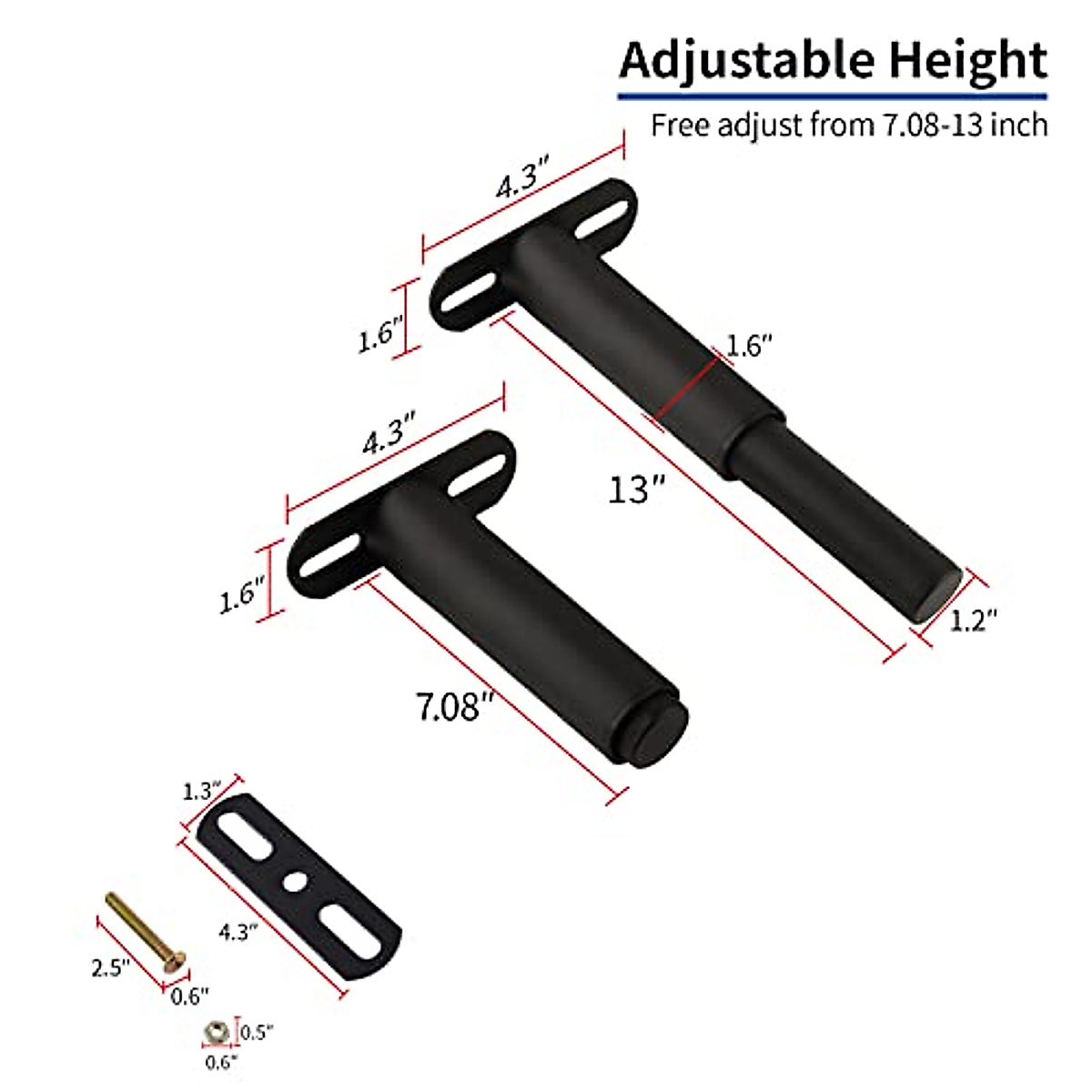 CUKE2BEET Height Adjustable Center Support Leg for Bed Frame, Bed Frame Slat Center Support Leg, Platform Bed Frame Replacement Legs Extra Bed Frame Support Legs (7.08"-13", Black 2 Pcs)