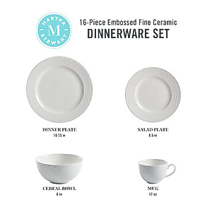 Martha Stewart Maepoole Porcelain Embossed Dinnerware Set White, Service for 4 (16pcs)