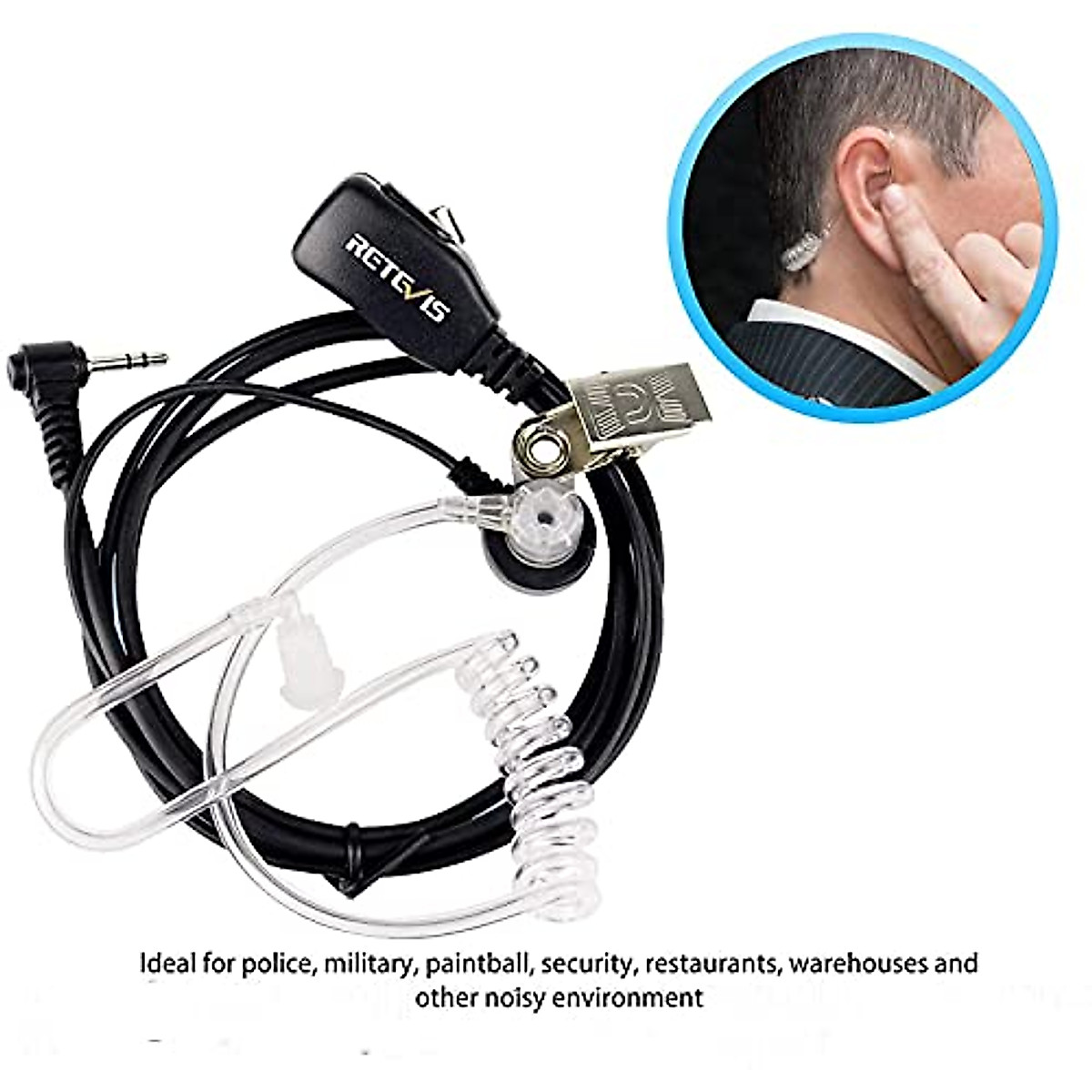 Retevis RT45 RA19 1 Pin Walkie Talkie Earpiece with PTT Mic, Compatible with Motorola T100 T107 T100TP T200TP T260 T260TP T280 T460C T465 T600 T605 T800 T5428 T6200 Two Way Radio (1 Pack)