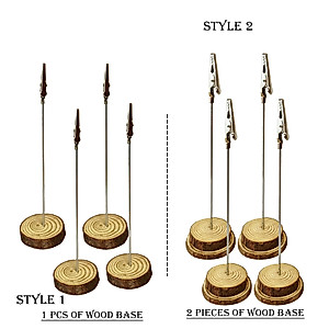 MINELEVEN 10 Pcs Creative Wood Place Card Holders with 10 pcs White Clipboard,Nature Wooden Bark Memo Note Photo Clip Holder Display Stands (Shape-2)