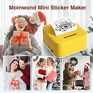 MOINWOND Sticker Printer Mini Portable Thermal Printer Sticker Maker Machine,Bluetooth Inkless Pocket Printer Rechagreable for DYI Journal,Notes,Memo,Photo with Thermal Paper,Yellow D1