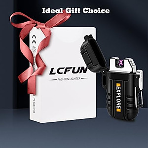LcFun Waterproof Electric Lighter Windproof Dual Arc USB Rechargeable Flameless Plasma Lighters for Camping Hiking Survival Tactical Gear Gifts for Men Fathers Husband
