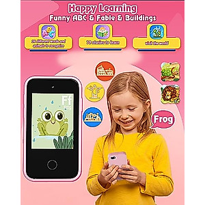 dancingcow Kids Smart Phone for Girls Ages 3-7, Kids Cell Phone Toy with Dual Camera for 3 4 5 6 7 Years Old Girls Birthday Gift, Toddler Play Phone with Learning Games for Boys (Pink)