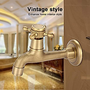Oumefar Water Faucet, Wall Mounted Water Faucet Classic Water Tap Single Cross Handle Bathroom Faucet, Vintage Solid Antique Brass Faucet Single Cold Water Tape, Vanity Faucet(12.5cm / 4.92in)