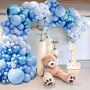 RUBFAC 136pcs Blue Balloon Garland Arch Kit, Different Sizes 5 12 18 Inch Pastel Blue Baby Blue Metallic Blue Balloons for Wedding Birthday Graduation Boy’s Baby Shower Gender Reveal Party Decoration