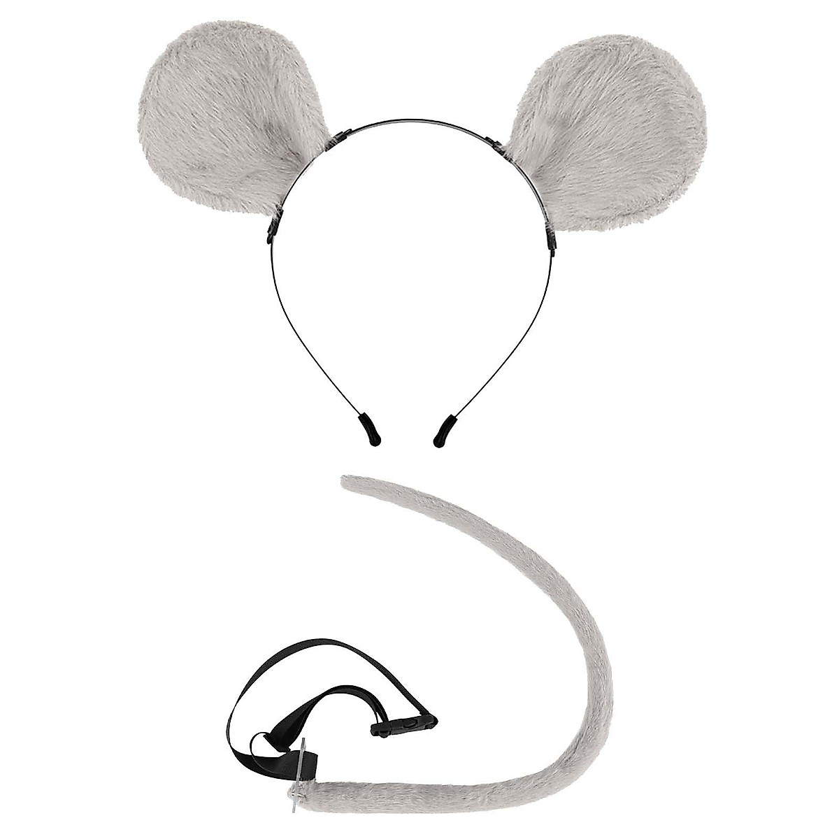 Deevoka Mice Ears Headband and Tail Plush Costume Accessory Set, Gray