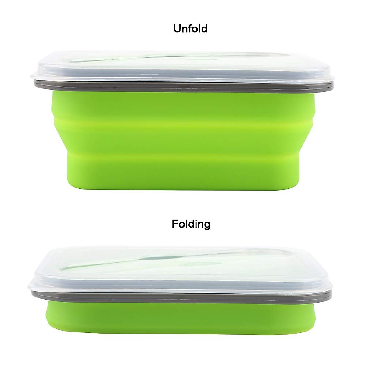 Aramox Lunch Box, 600ml Silicone Collapsible Portable Lunch Box Bowl Folding Food Storage Container Microwave Box (Green)