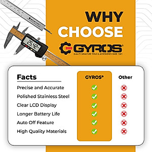 Digital Caliper Measuring Tool – 6 Inch Stainless Steel Micrometer Caliper - ABS + Auto-Off Feature - Inch/MM Conversion and Large LCD Screen – Electronic Vernier Calipers 2 Batteries Included - Gyros