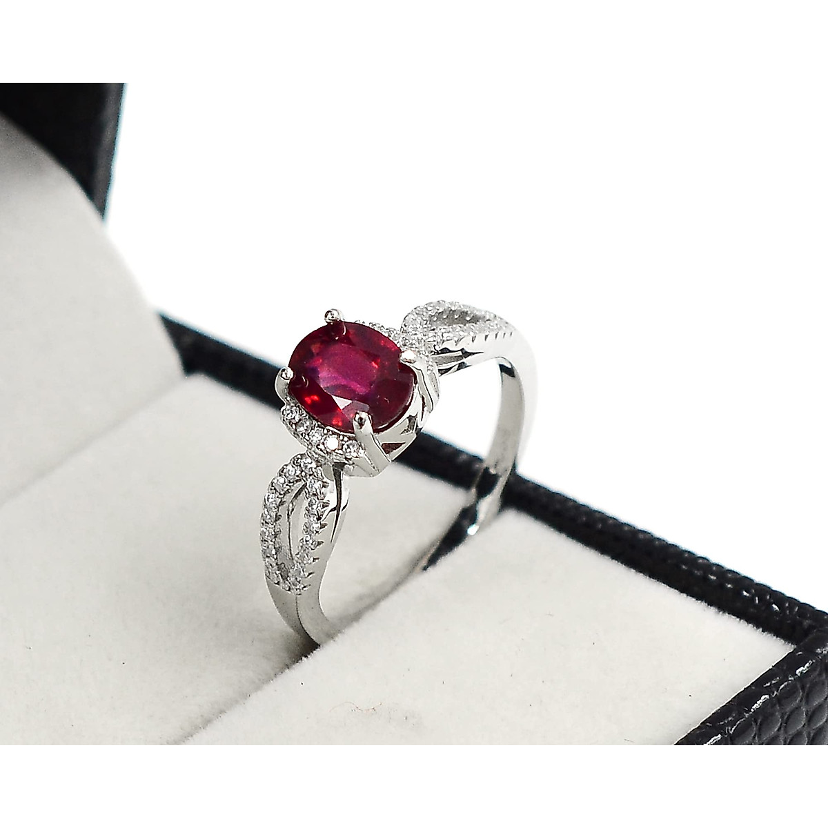 8X6 MM Natural Red Ruby Oval Cut Gemstone 925 Sterling Silver July Birthstone Solitaire Unisex Proposal Ring Love and Friendship Gift For Girlfriend (Rhodium Plated Silver, 8.5)