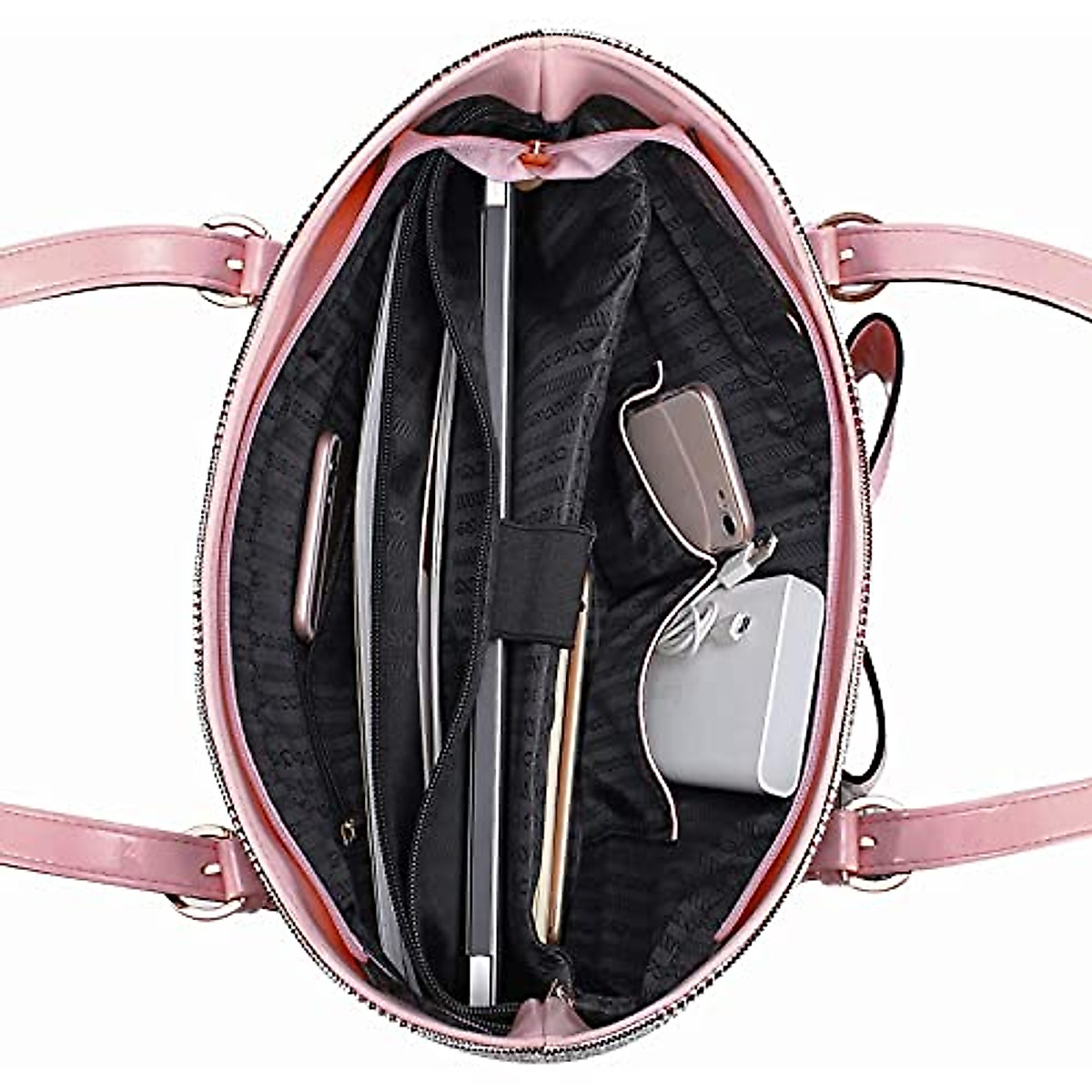 MOSISO Laptop Bag for Women Compatible with MacBook Air/Pro,13-13.3 inch Notebook,Compatible with MacBook Pro 14 inch 2023, PU Leather Large Capacity Travel Briefcase with Bowknot Grid MO-GID001GYPK