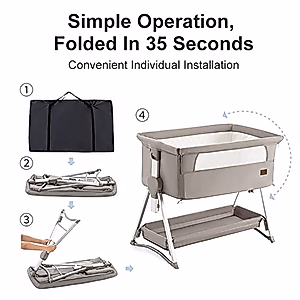 SteAnny Baby Beside Sleeper Rocking Cribs Luxury Newborn Sleeping Bassinet Portable Travel Infant Bed for 0-6M Cradle (Khaki)