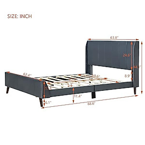 Livavege Queen Bed Frame with Wingback Headboard and Footboard, Velvet Upholstered Platform w/Wooden Slats Support, Queen Size Bedframe No Box Spring Needed, Easy Assembly/Mattress Foundation