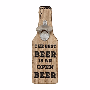Americana BEST BEER IS AN OPEN BEER, Bottle Opener Wall Plaque, Silo Style, Flat Panel Wood, Metal, 11.75 Tall, Keyhole Hanger