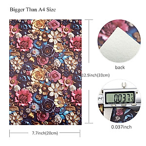 David accessories 6 Pcs 7.7" x 12.9" (20 cm x 33 cm) Flower Printed Faux Leather Fabric Sheets Fabric for DIY Bows Earrings Making Crafts (B)