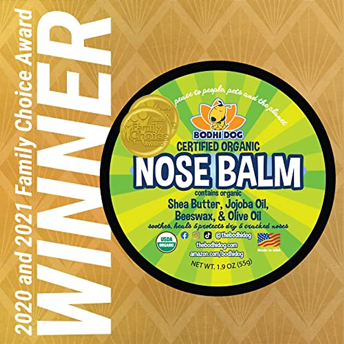 USDA Certified Organic Nose Balm for Dogs & Cats | Natural Soothing & Healing for Dry Cracking Rough Pet Skin | Protect & Restore Cracked and Chapped Dog Noses (Nose Balm, 2 oz)