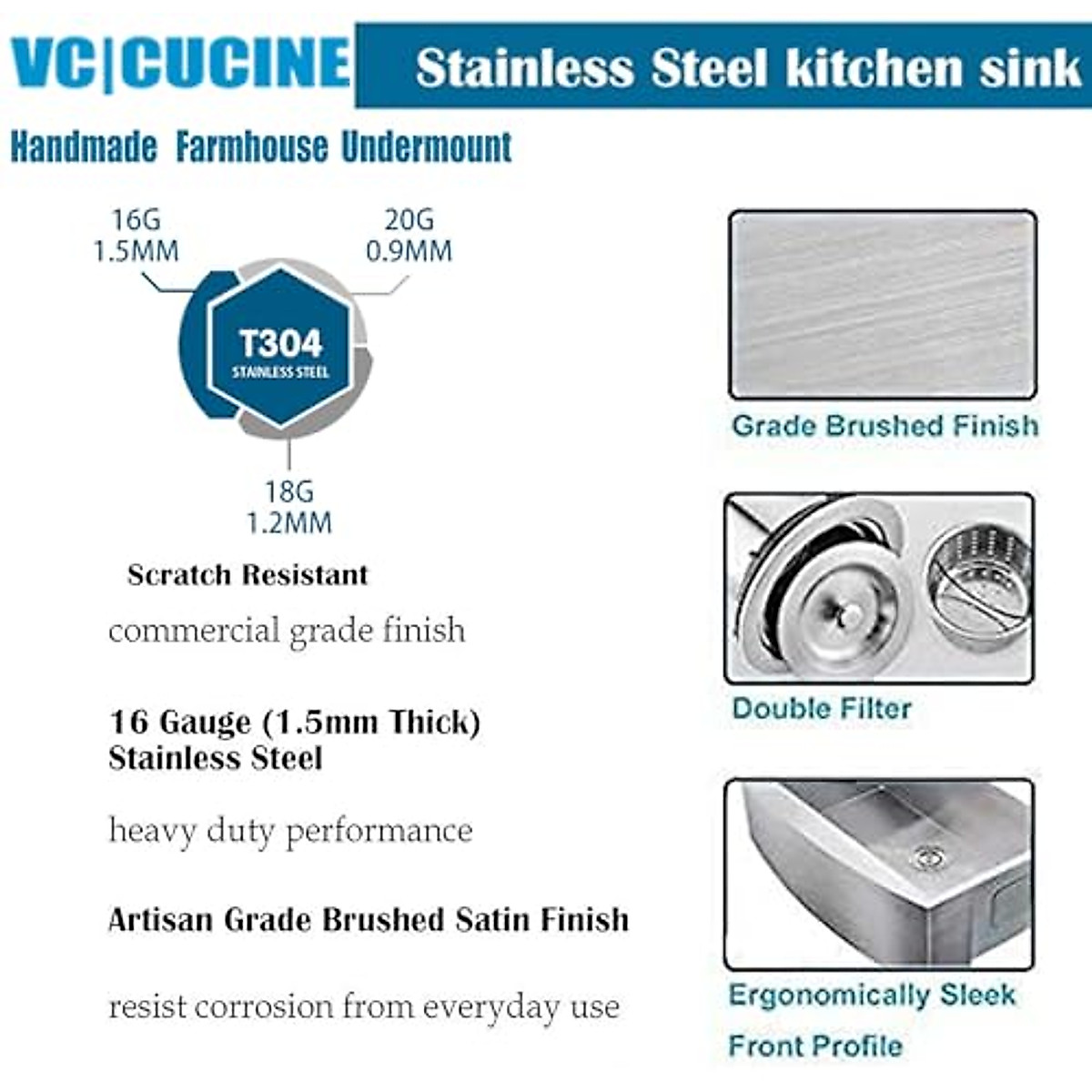 VCCUCINE Farmhouse Sink, 30 Inch Stainless Steel Farmhouse Kitchen Sink, Undermount Drop in Single Bowl Basin Apron Sink, Brushed Nickel Farm Sink With Dish And Drain Assembly