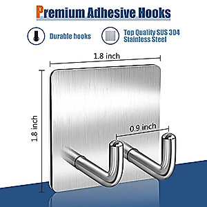 ranslen 6 Pcs Premium Heavy Duty Adhesive Hooks with Double Hooks Wall Hangers for Bathroom, Self Stick Hooks for Hanging Heavy Duty, Self Adhesive Razor Holder for Shower Wall Straight