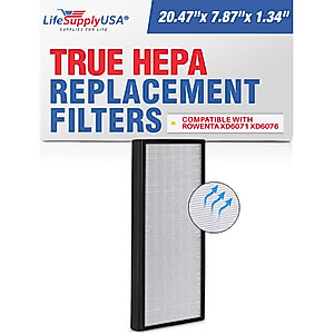 LifeSupplyUSA True HEPA Air Cleaner Filter Replacement Compatible with Rowenta XD6071 XD6076 models - High-Efficiency Home Improvement Air Purifiers - HEPA & Activated Carbon Filter