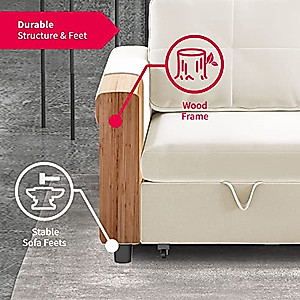 MUZZ Reversible Pull Out Sofa Couch, Sectional Sofa with Storage Chaise 3-Seat L-Shaped Sleeper Sofa, Ideal for Living Room, Apartment and Office etc. (Beige)