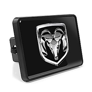 iPick Image, Compatible with - RAM Head Logo UV Graphic Black Metal Face-Plate on ABS Plastic 2 inch Tow Hitch Cover