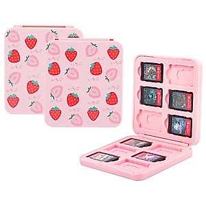 GLDRAM Strawberry Game Case for Nintendo Switch, Pink Game Holder Case for 12 Switch Game Cards and 12 Micro SD Cards, Cute Switch Game Case Storage, Portable Game Accessories Kit for Switch/OLED/Lite