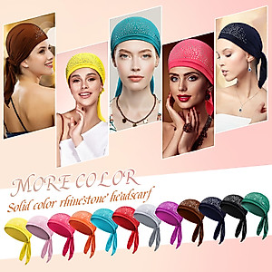 Jiuguva 12 Packs Rhinestone Head Scarf Women Stretchy Head Wrap Bandana Beanie Pre Tied Durag Turban Cap Skull Cap Headbands