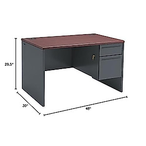 HON 38000 Series Right Pedestal Desk, 48" X 30" X 29.5", Mahogany/Charcoal