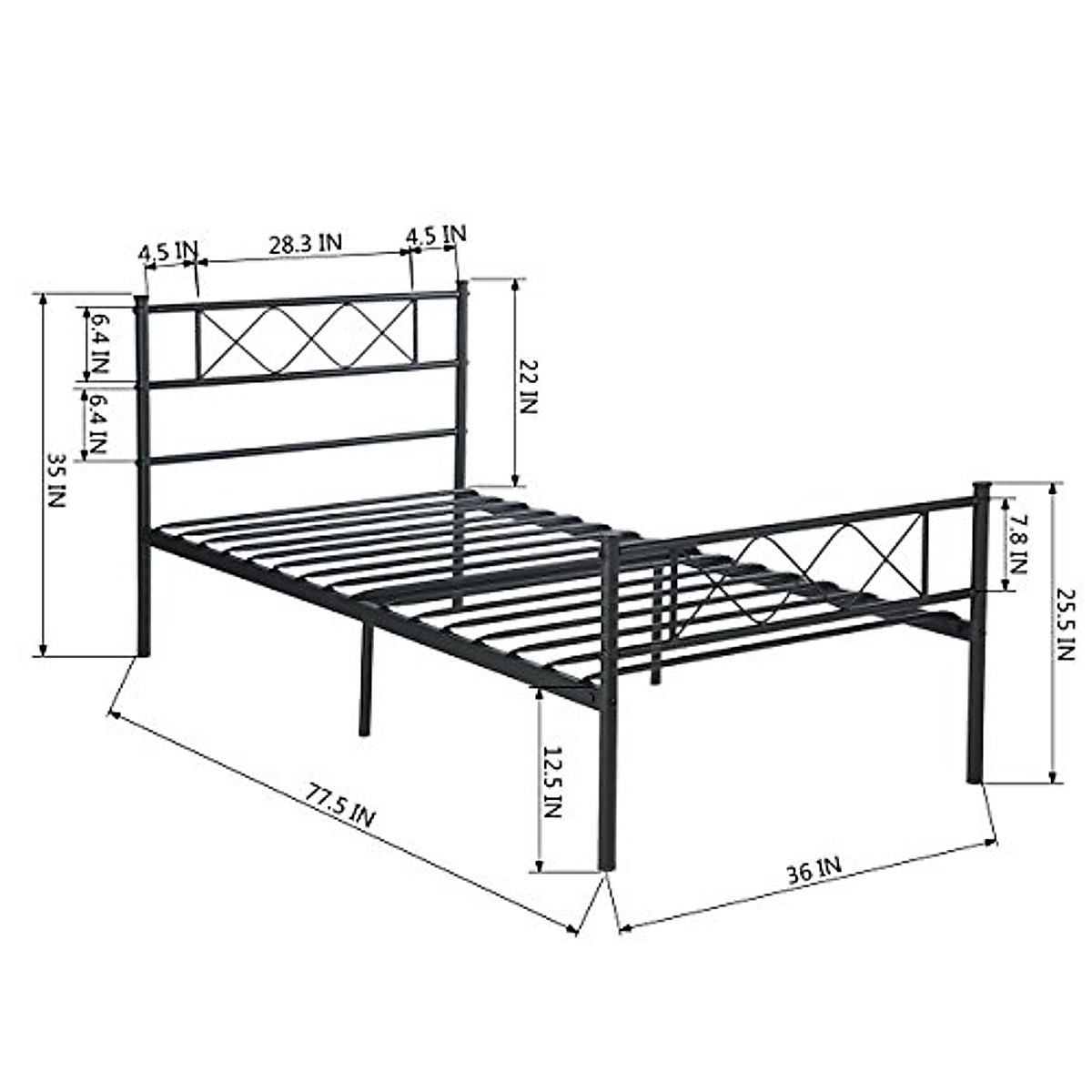 SimLife Metal Platform Bed Frame with Two Headboards Mattress Foundation/Slat Support/No Box Spring Needed, Twin Black
