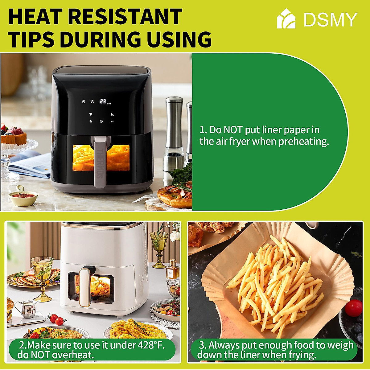 DSMY 150 PCS Air Fryer Disposable Paper Liners,8 Inch Square Parchment Disposable Paper Liner for 5-8QT Air Fryer,Baking, Roasting and Microwave, Non-Stick Airfryer Accessories
