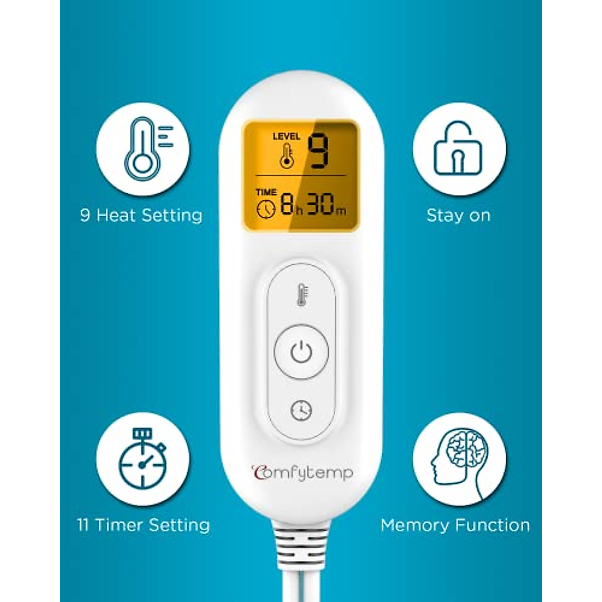 Comfytemp Heating Pad Upgraded, Electric Heat Pad | 9 Heat Setting, Stay On, 11 Timers Auto-Off, Ultra-Soft | 12 x 24 Inch Heated Pad for Cramps, Back Pain Relief, Neck and Shoulders, Machine Washable