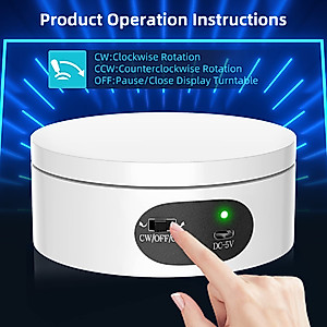 ROLWAY Rotating Display Stand, 360 Degree Automatic Motorized Rotating Turntable Display Stand for Photography Products, Display Turntable for Jewelry, Spinning Display Stand, White