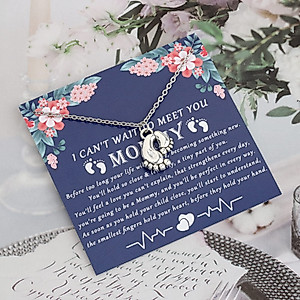 MYOSPARK Mom to Be Necklace with Message Card Pregnancy Gift for First Time Mom Expecting Mom Gift Pregnant Wife Gift (Mom Feet NL)