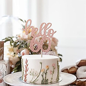 1 Pack Hello 60 Cake Topper Glitter 60th Birthday Cake Pick Sixty Years Old Cheers to 60 Years Cake Decoration for Happy 60th Birthday Wedding Anniversary Cake Decorations Party Supplies Rose Gold
