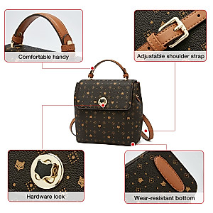 NC FOXER Small Backpack for Women, PVC Artificial Leather Signature Pattern Ladies Crossbody Bags with 2 Adjustable Shoulder Strap (brown)