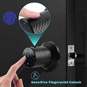 Fingerprint Door Knob, FITNATE Bluetooth Digital Code Door Lock Knob Gate Lock with Keypad, App Work with Alexa, Echo, Security Guard for Home, Hotel, Office, Easy to Install