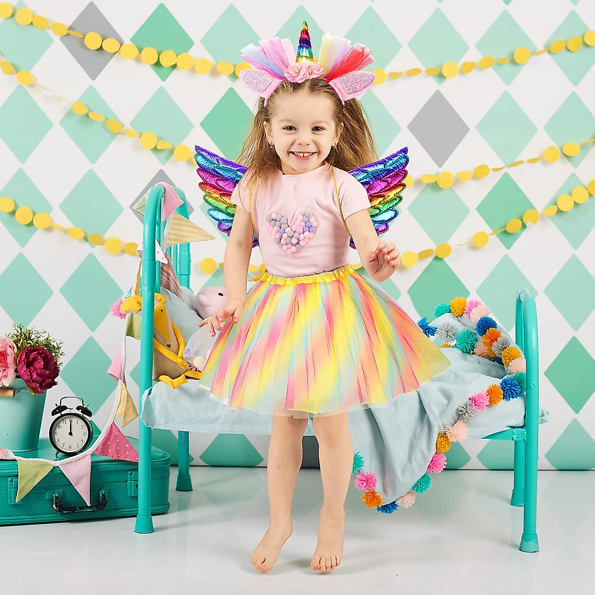 Jeowoqao Little Girl Dress Up Costumes Pretend Play Costumes Princess Role Play 13pc Mermaid Fairy Costume for Toddler Age 3 4 5 6 Years