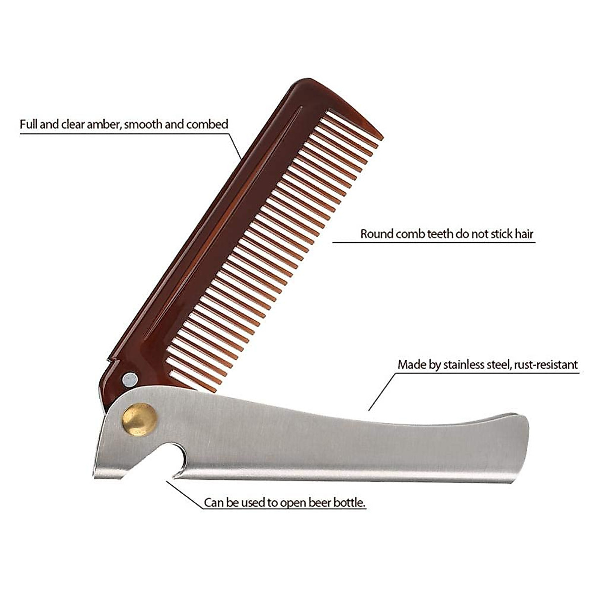 Beard Comb, Natural Wood Mustache Comb Folding Beard Comb for Combing Both Hair and Beard, 12x3.5x1cm